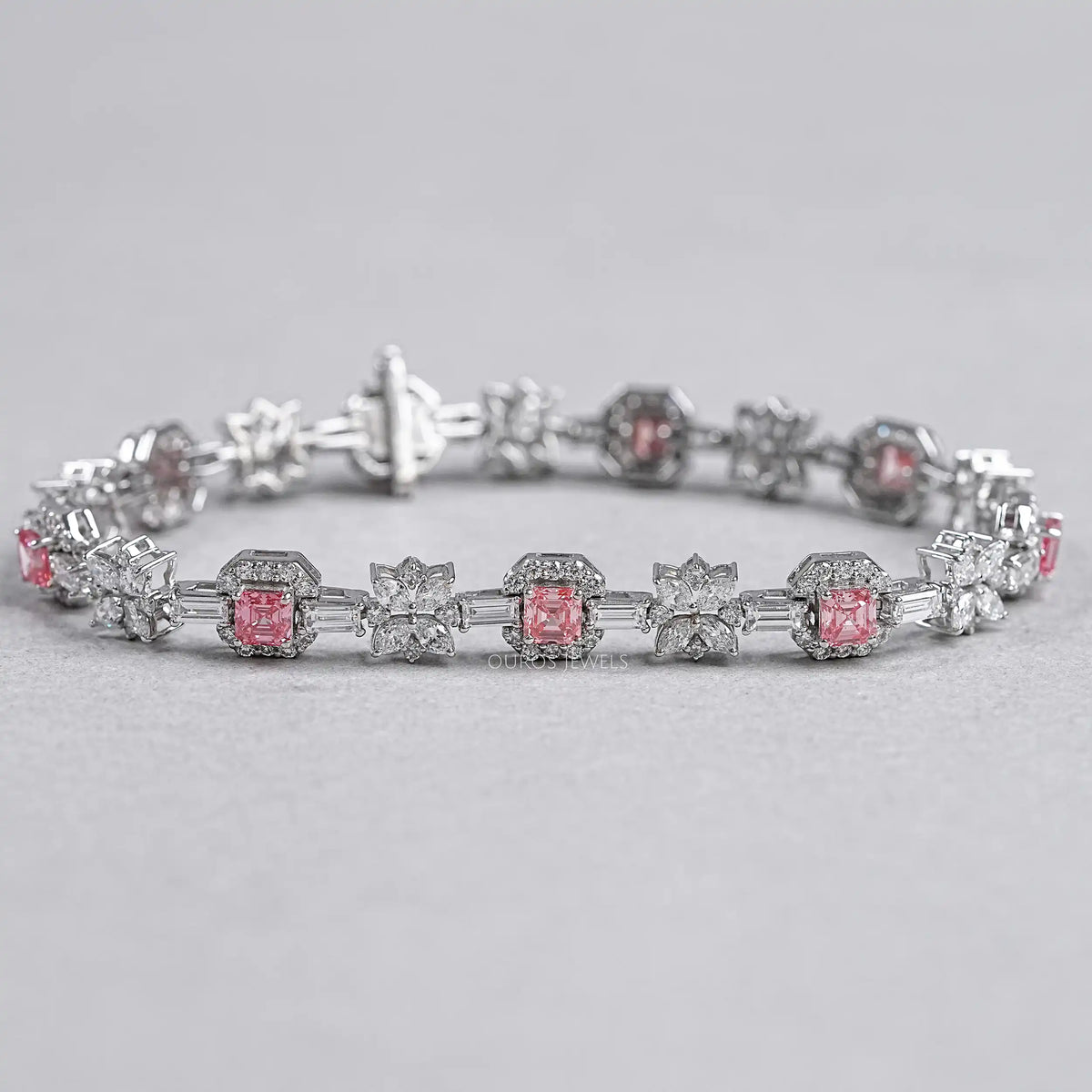 White and Pink Diamond Flower Bracelet — Ouros Jewels