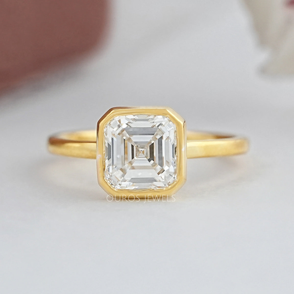 Asscher Cut Diamond Bezel Set Ring — Ouros Jewels