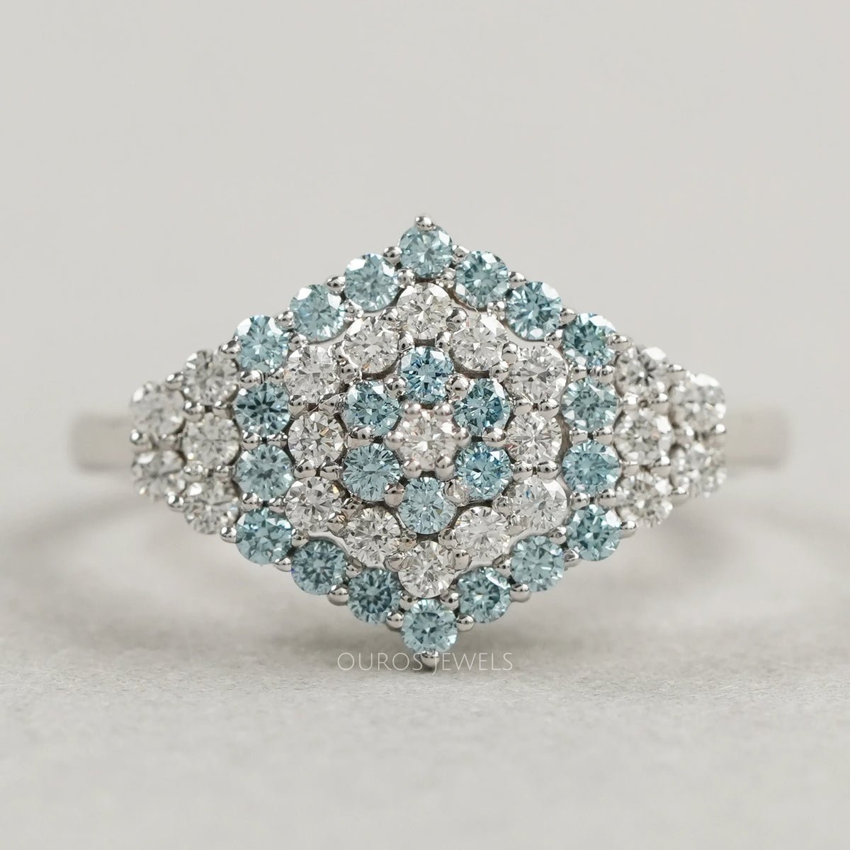 Fancy Blue Diamond Cluster Engagement Ring — Ouros Jewels