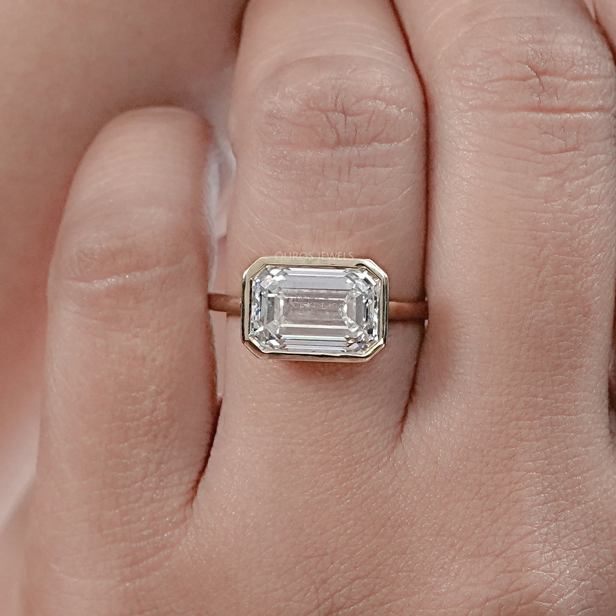East West Emerald Cut Diamond Bezel Ring — Ouros Jewels