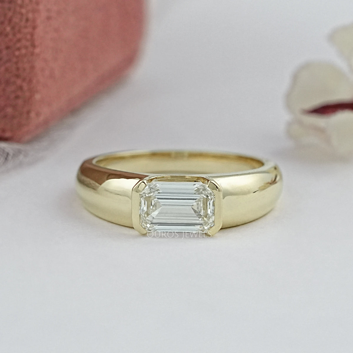 East West Wide Bezel Emerald Cut Ring — Ouros Jewels