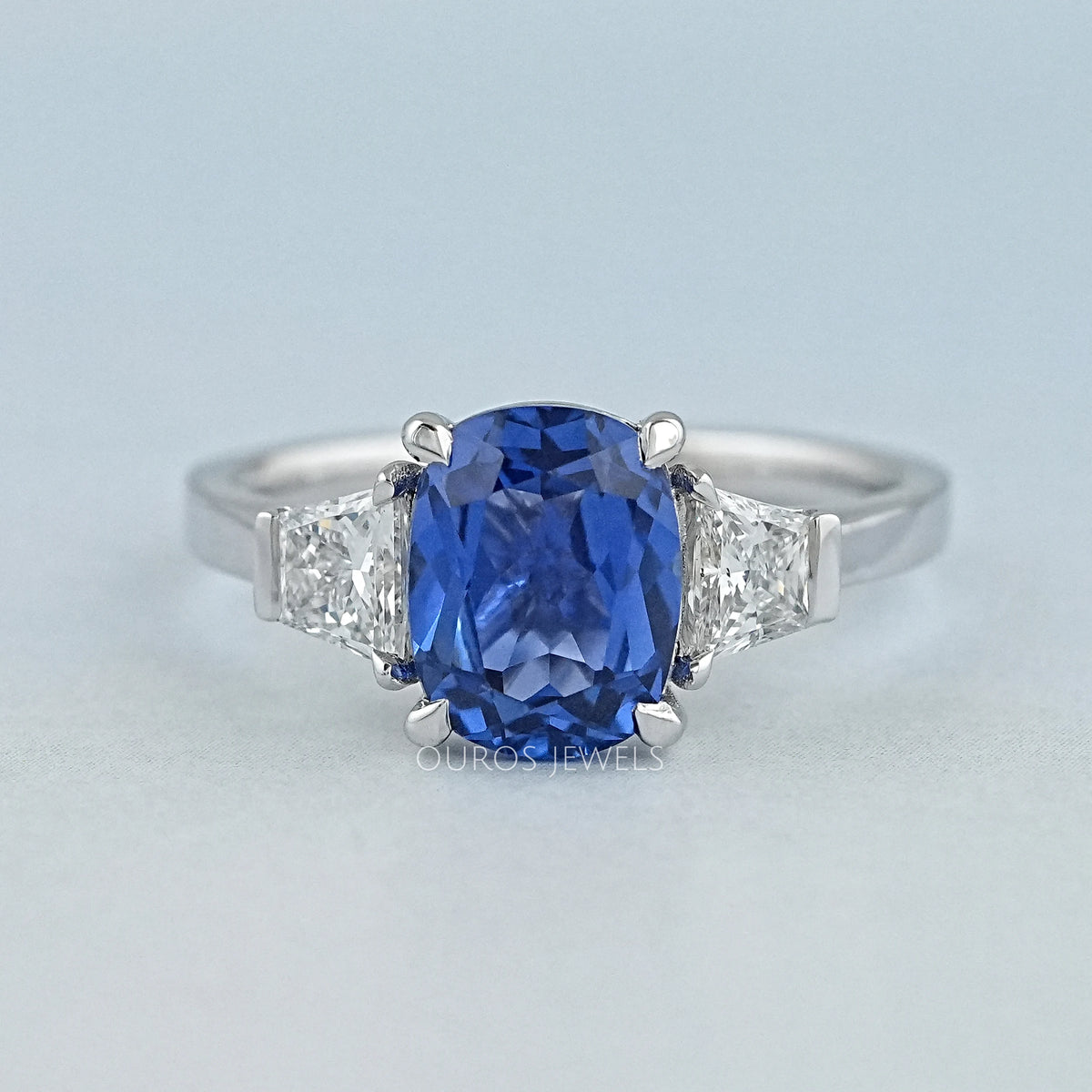 Blue Sapphire Cushion Cut Gemstone Ring — Ouros Jewels