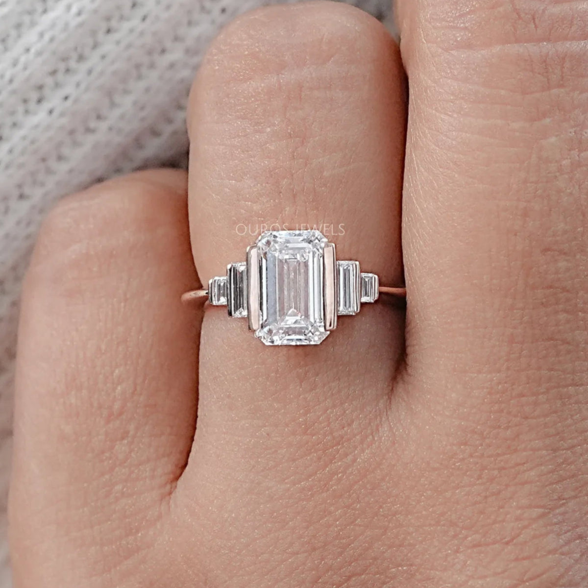 Half Bezel Emerald Cut Diamond Engagement Ring — Ouros Jewels