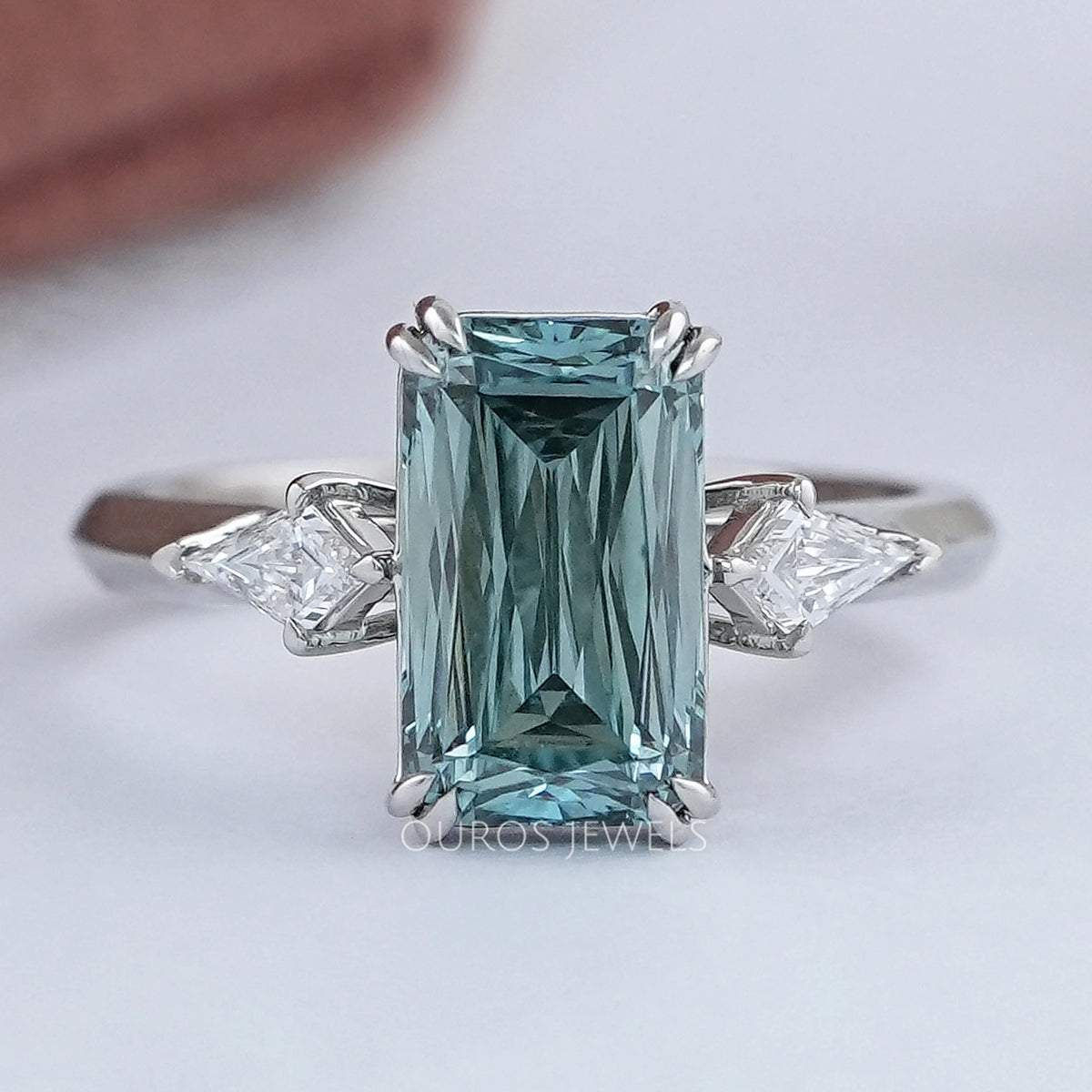 Green Emerald Scissor Cut Three Stone Ring — Ouros Jewels