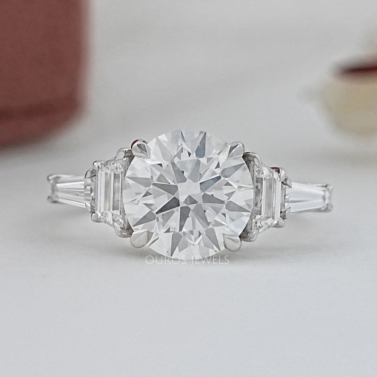 Round And Trapezoid Lab Diamond Five Stone Engagement Ring — Ouros Jewels