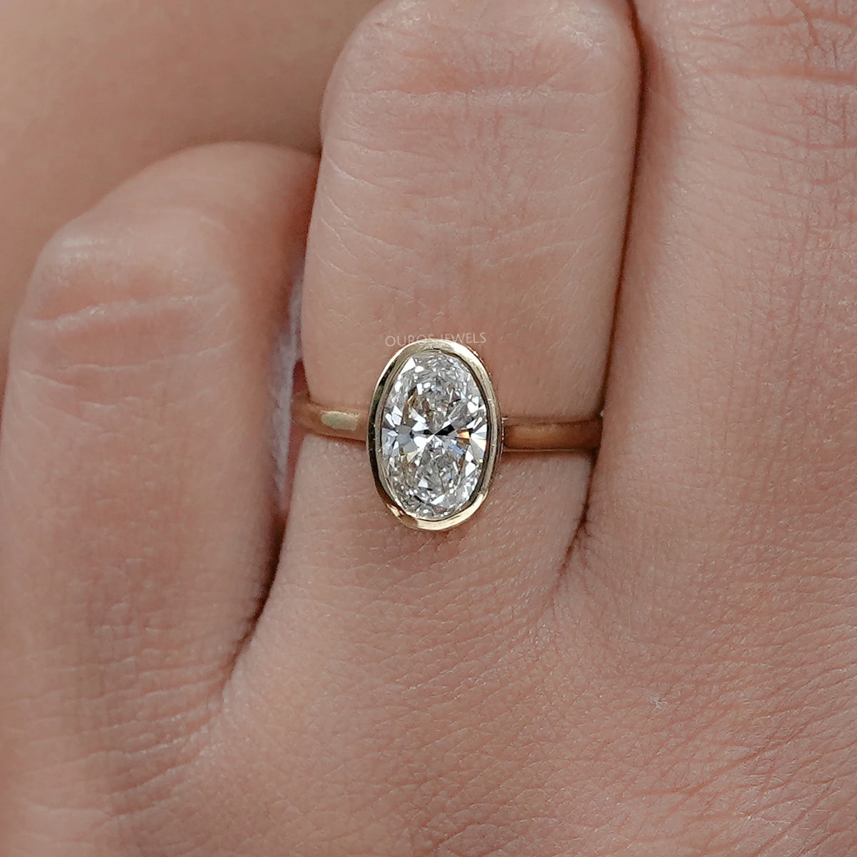 Oval Diamond Hidden Halo Bezel Engagement Ring — Ouros Jewels