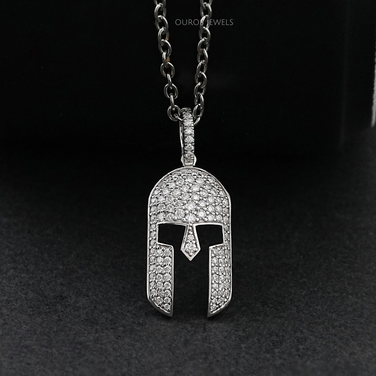 Spartan Mask Round Diamond Pendant — Ouros Jewels