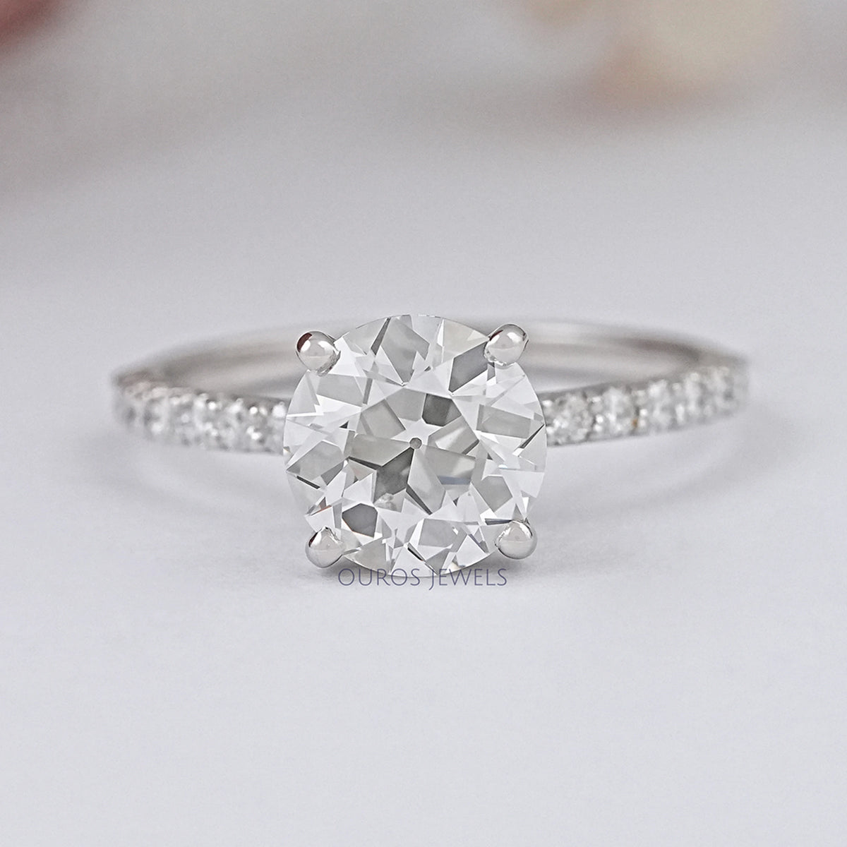 Old European Round Cut Solitaire Accent Engagement Ring — Ouros Jewels