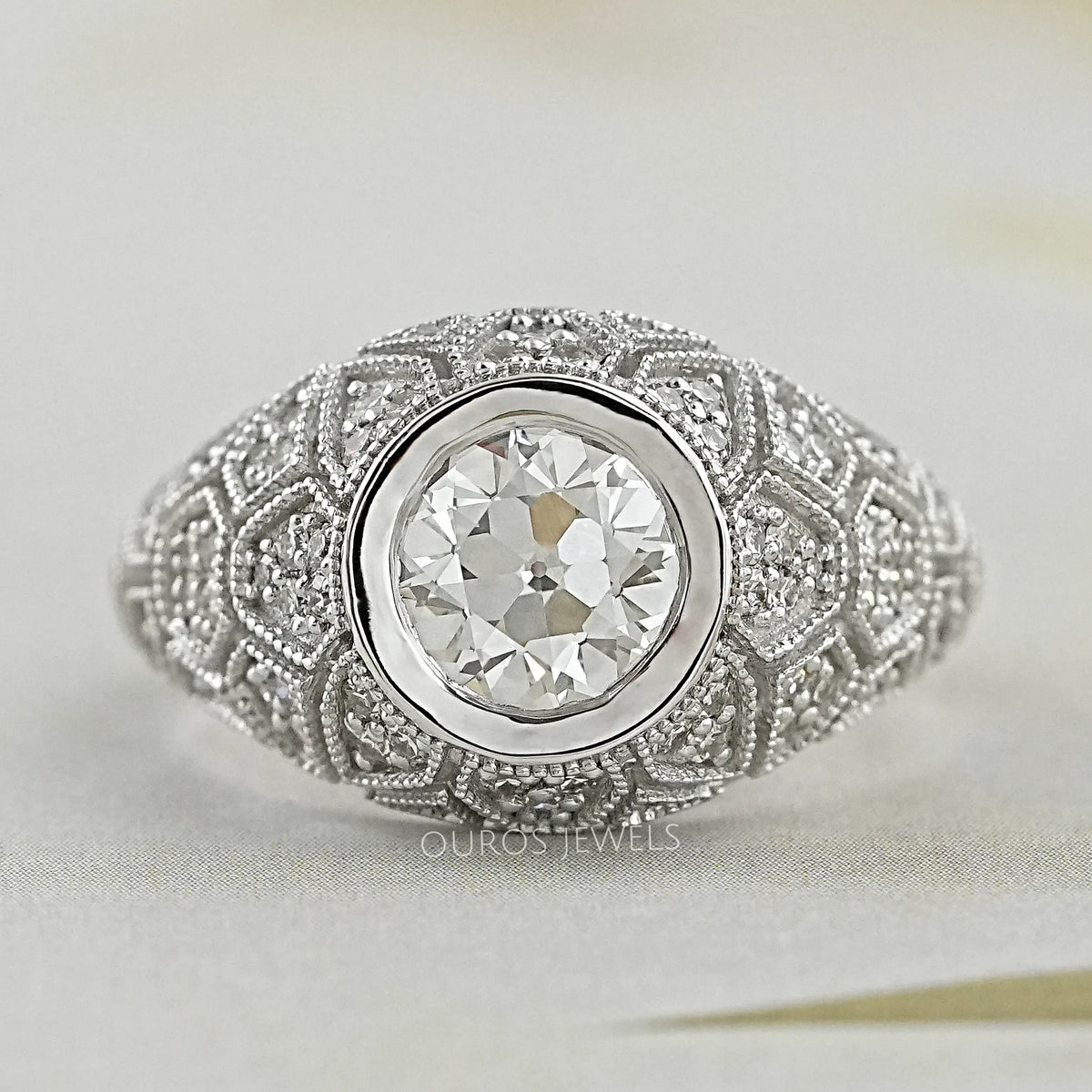 Old European Round Cut With Milgrain Work Ring — Ouros Jewels