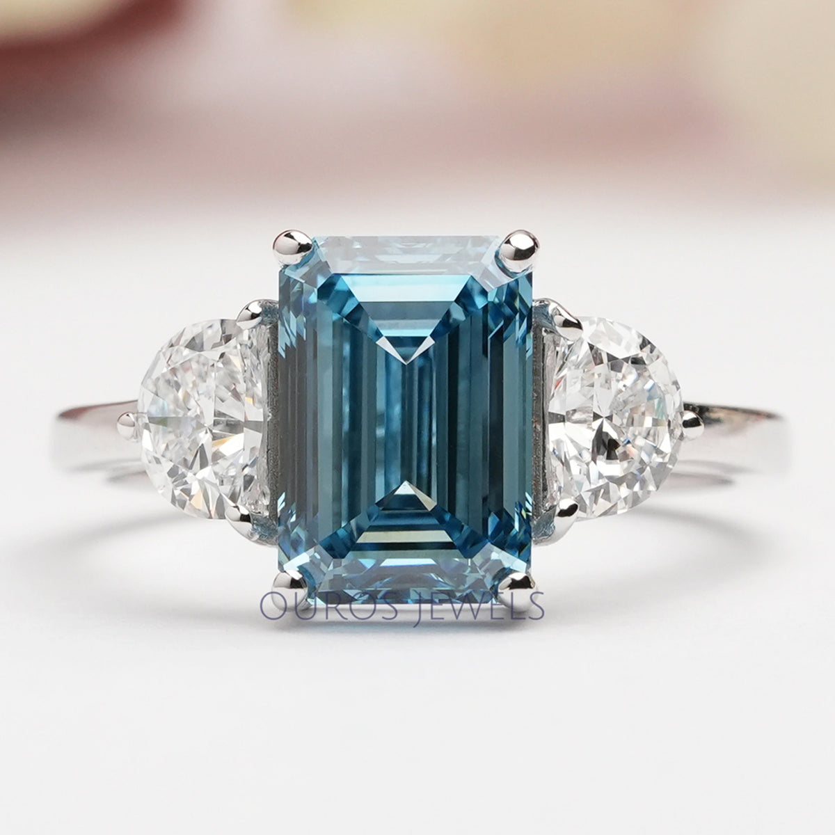 Three stone blue diamond ring — Ouros Jewels