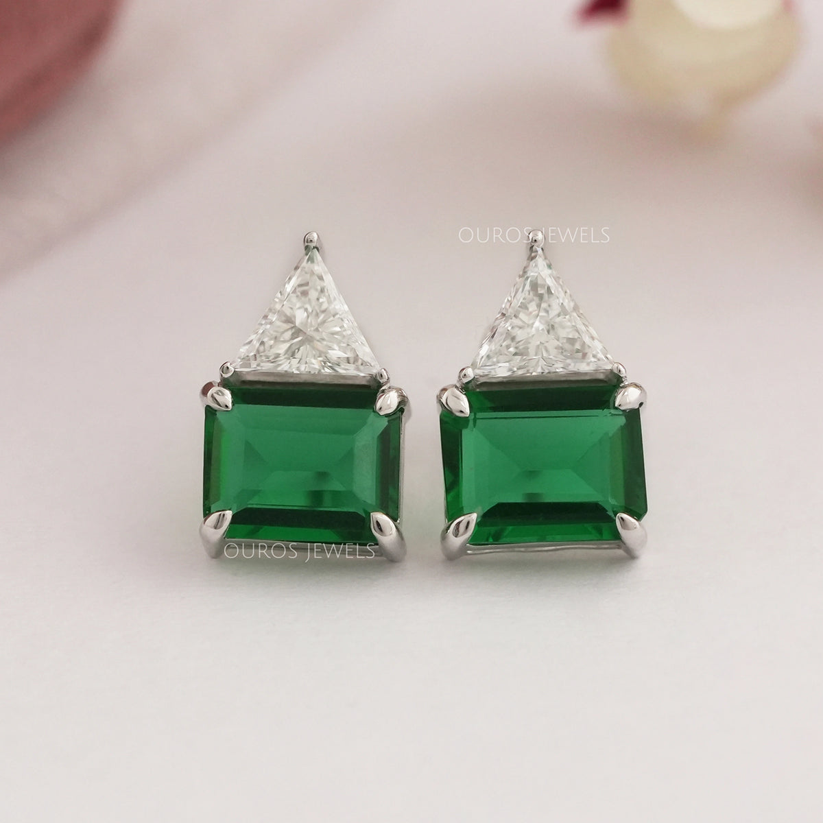 Emerald Cut Green Gemstone Stud Earrings — Ouros Jewels