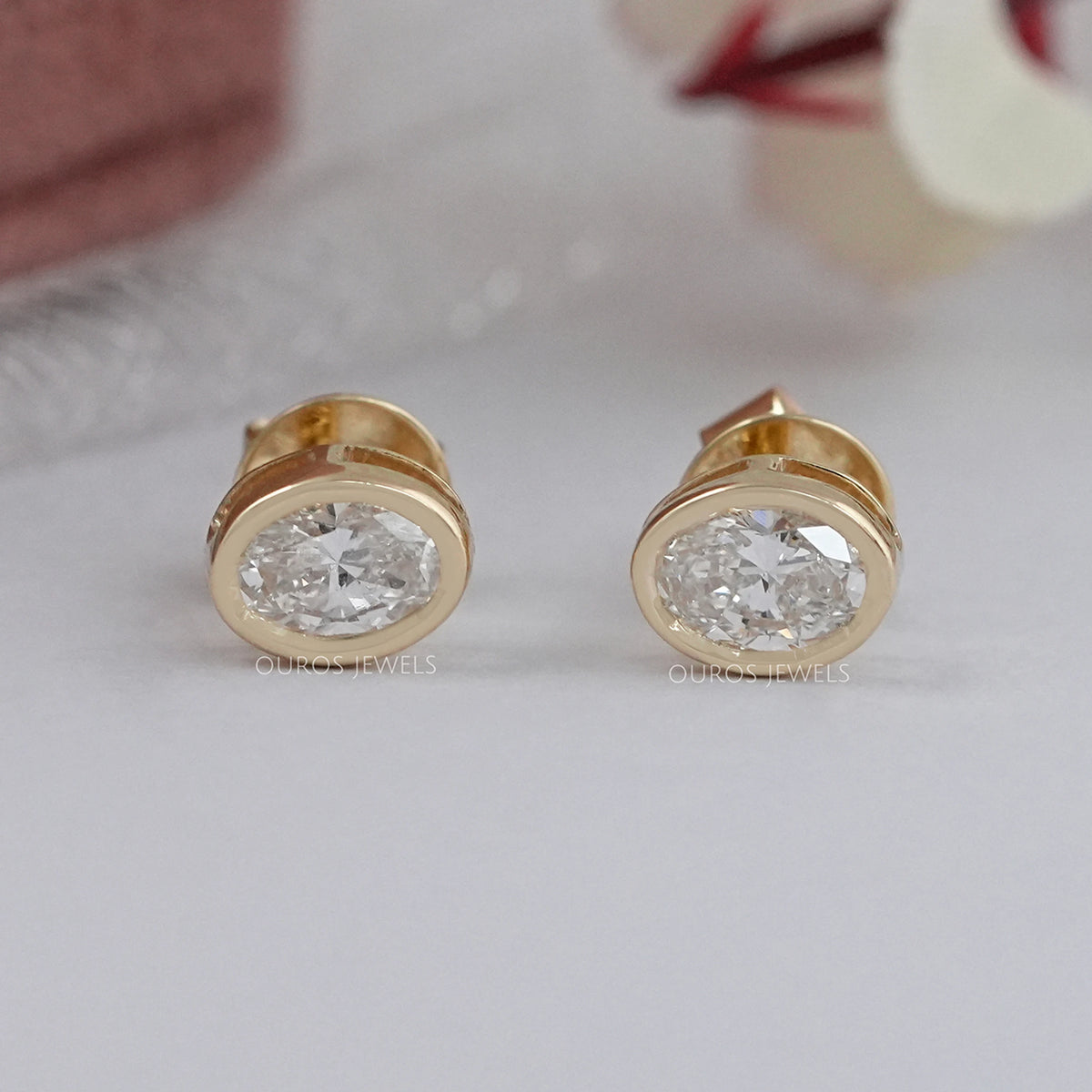 Oval Cut Bezel Set Diamond Stud Earrings — Ouros Jewels
