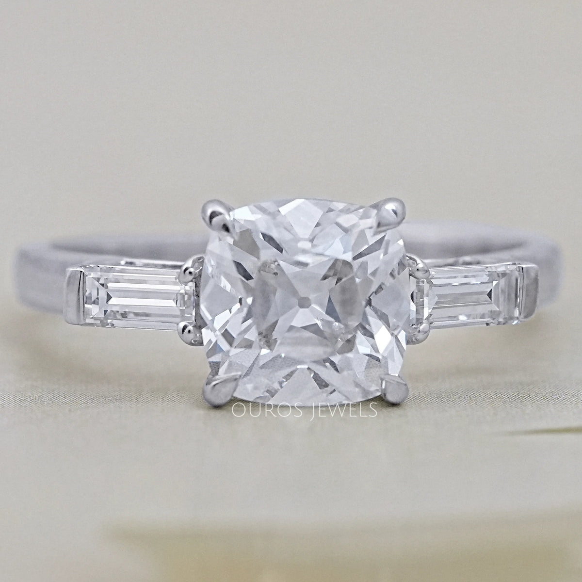 3 Stone Square Cushion Cut Diamond Ring — Ouros Jewels