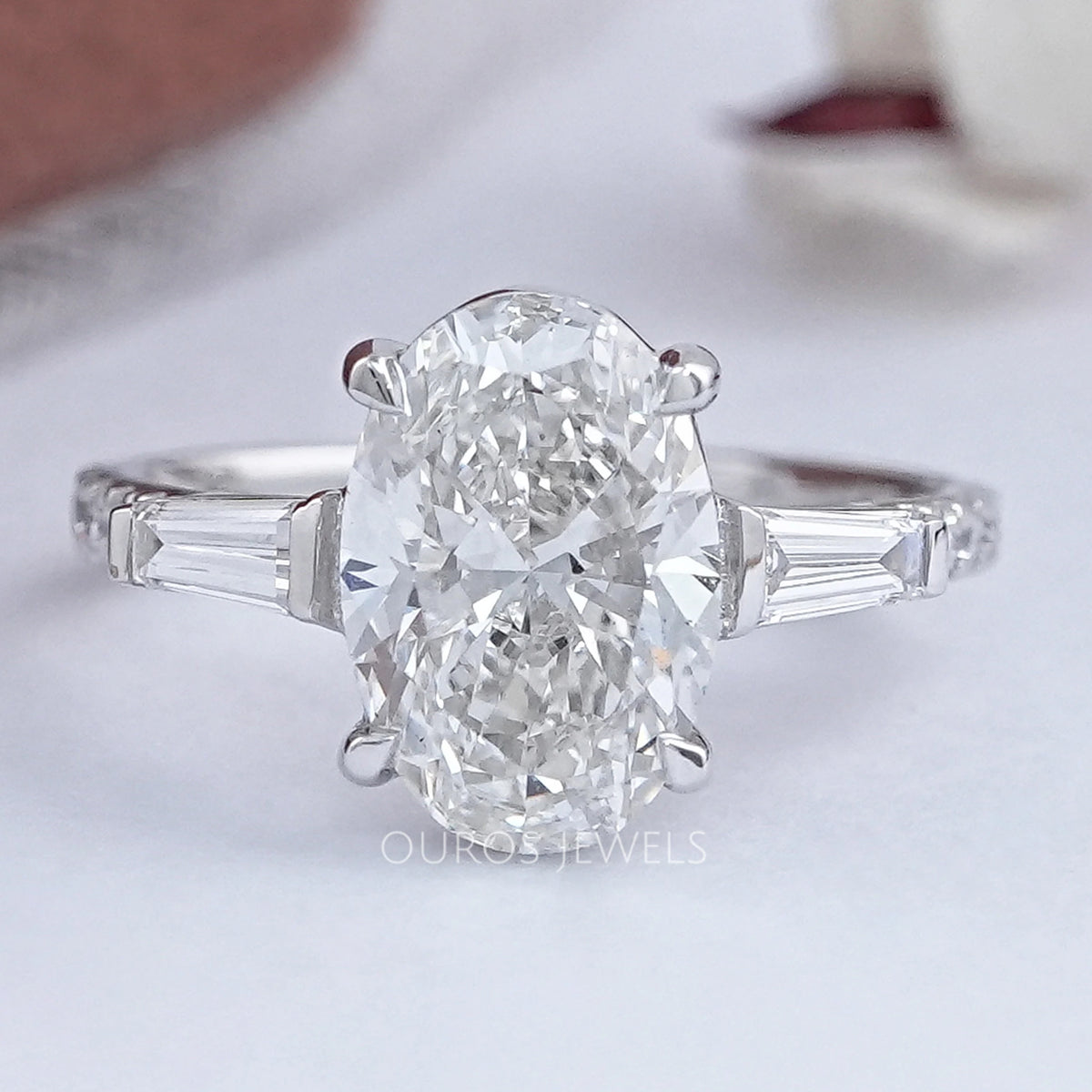 3 Stone Oval Cut Diamond Engagement Ring — Ouros Jewels
