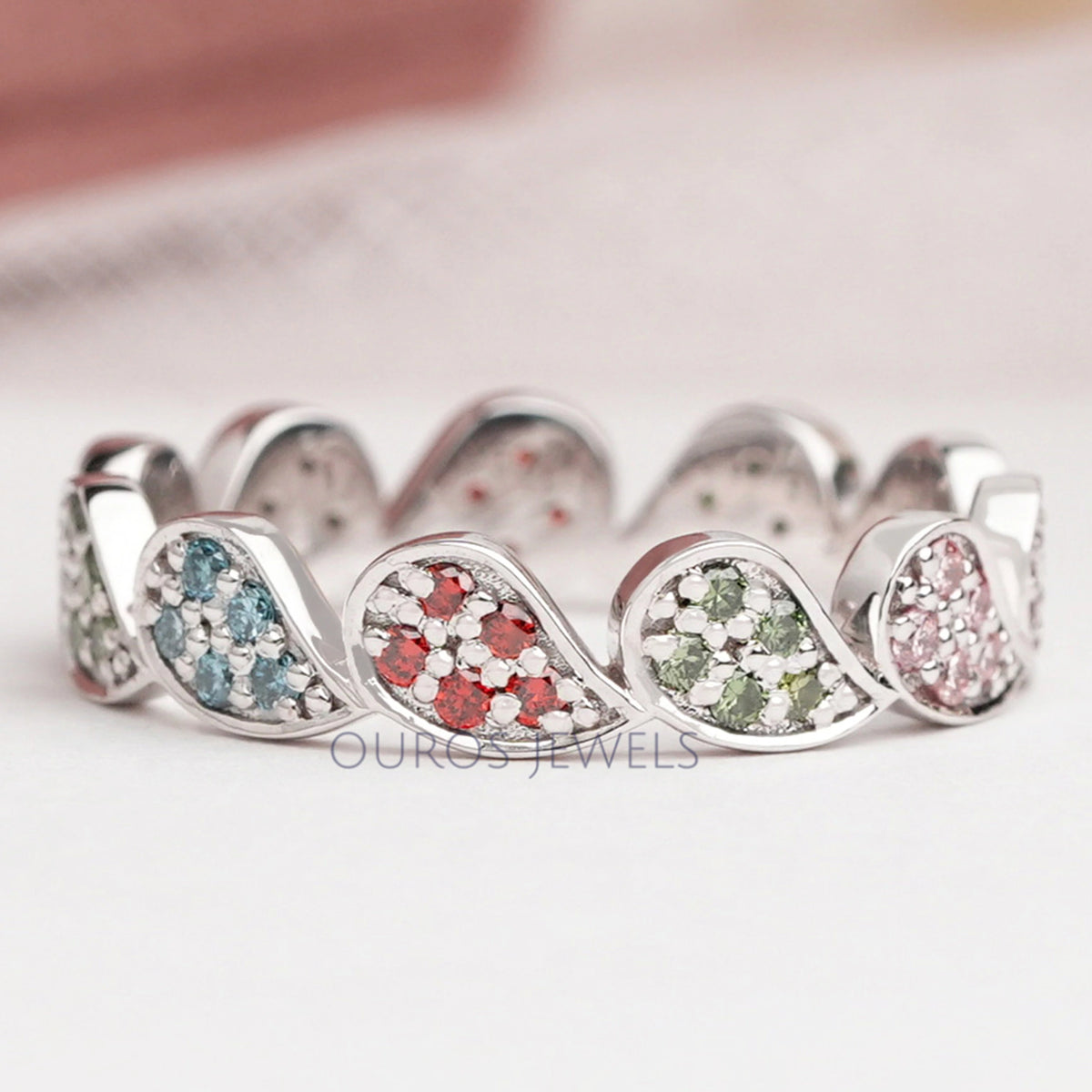 Rainbow Colored Diamond Wedding Band | Ouros Jewels