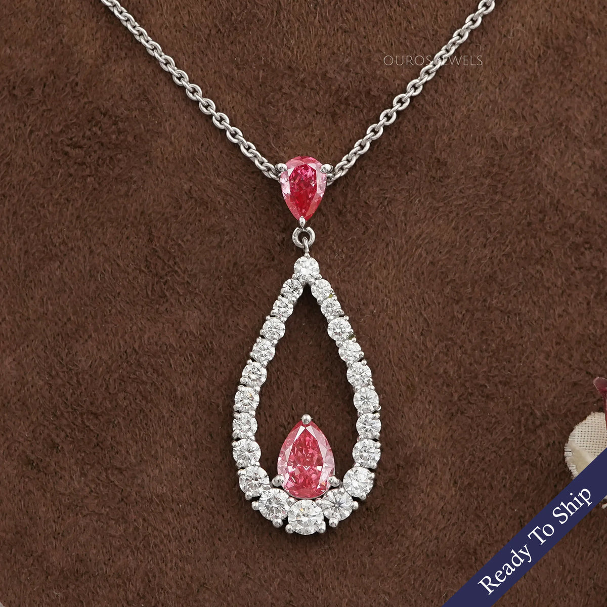 Pink Pear Diamond Open Shape Pendant — Ouros Jewels