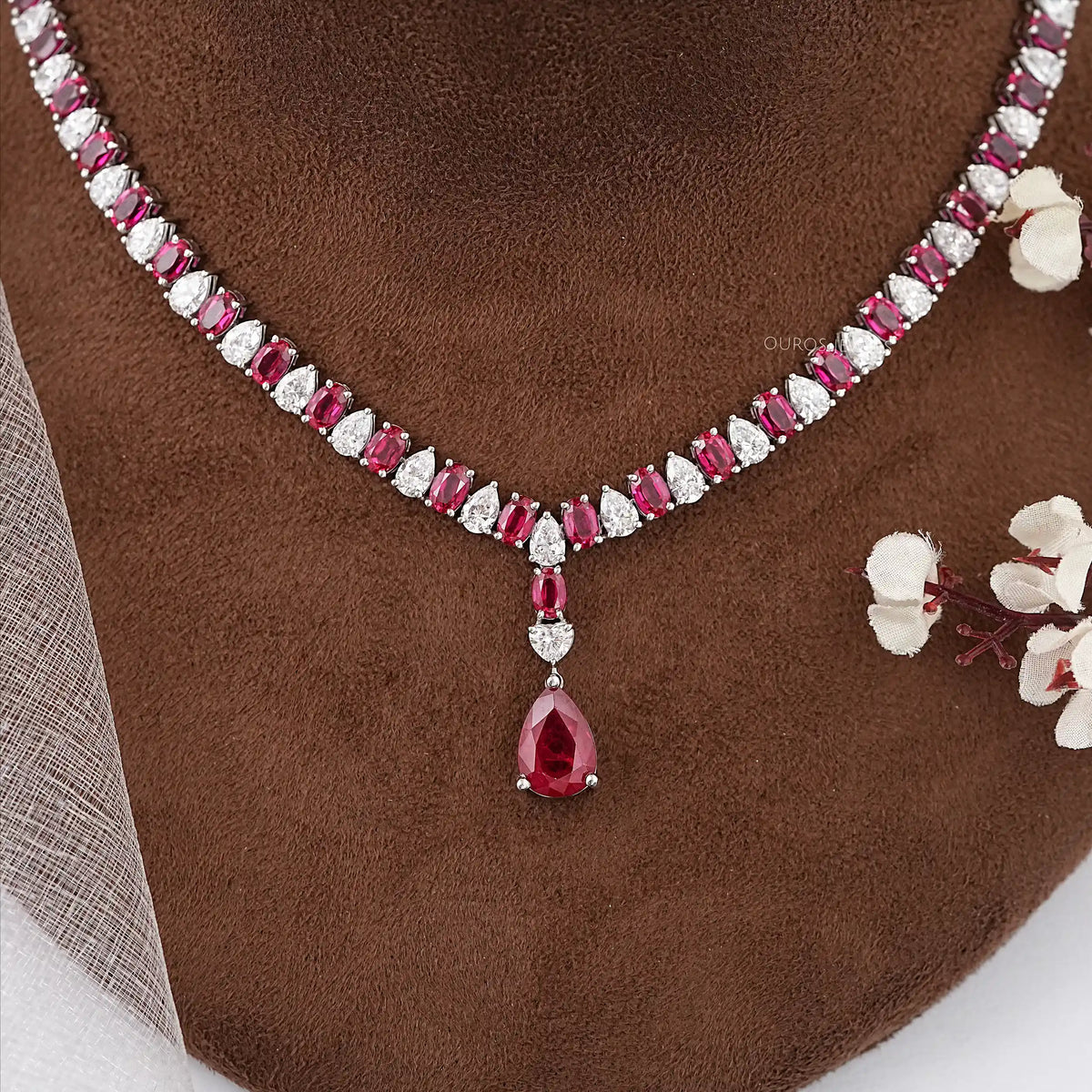 Ruby Gemstone & Lab Grown Diamond Necklace — Ouros Jewels