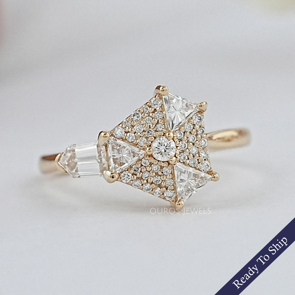 Step Cut Arrow And Round Diamond Anniversary Ring — Ouros Jewels