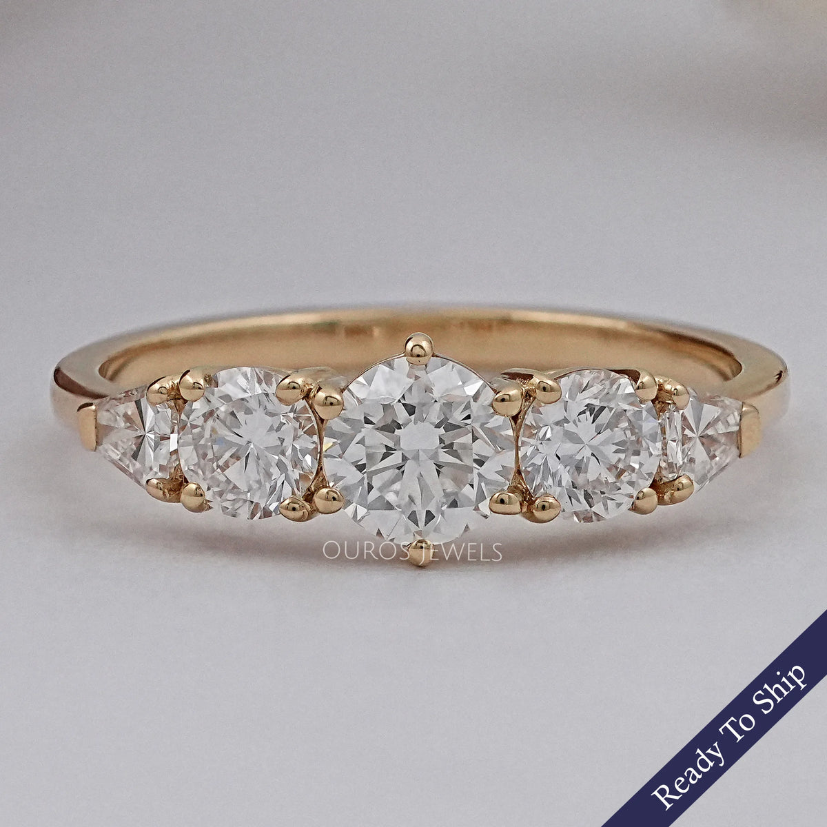 Round And Shield Cut Five Stone Diamond Engagement Ring — Ouros Jewels