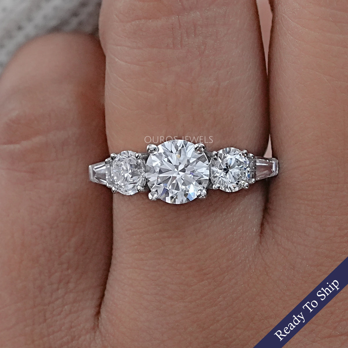 Five Stone Round Lab Diamond Engagement Ring — Ouros Jewels