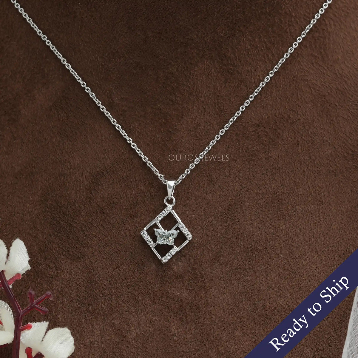 Olive Diamond Butterfly Cut Pendant — Ouros Jewels