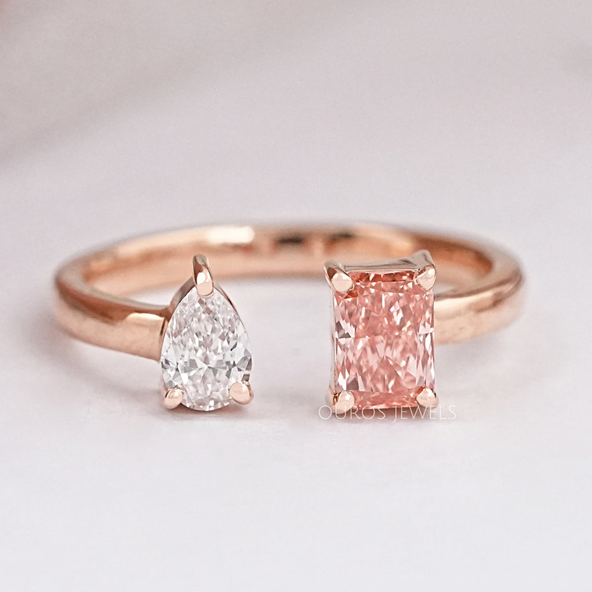 Pear And Radiant Cut Open Cuff Diamond Ring — Ouros Jewels