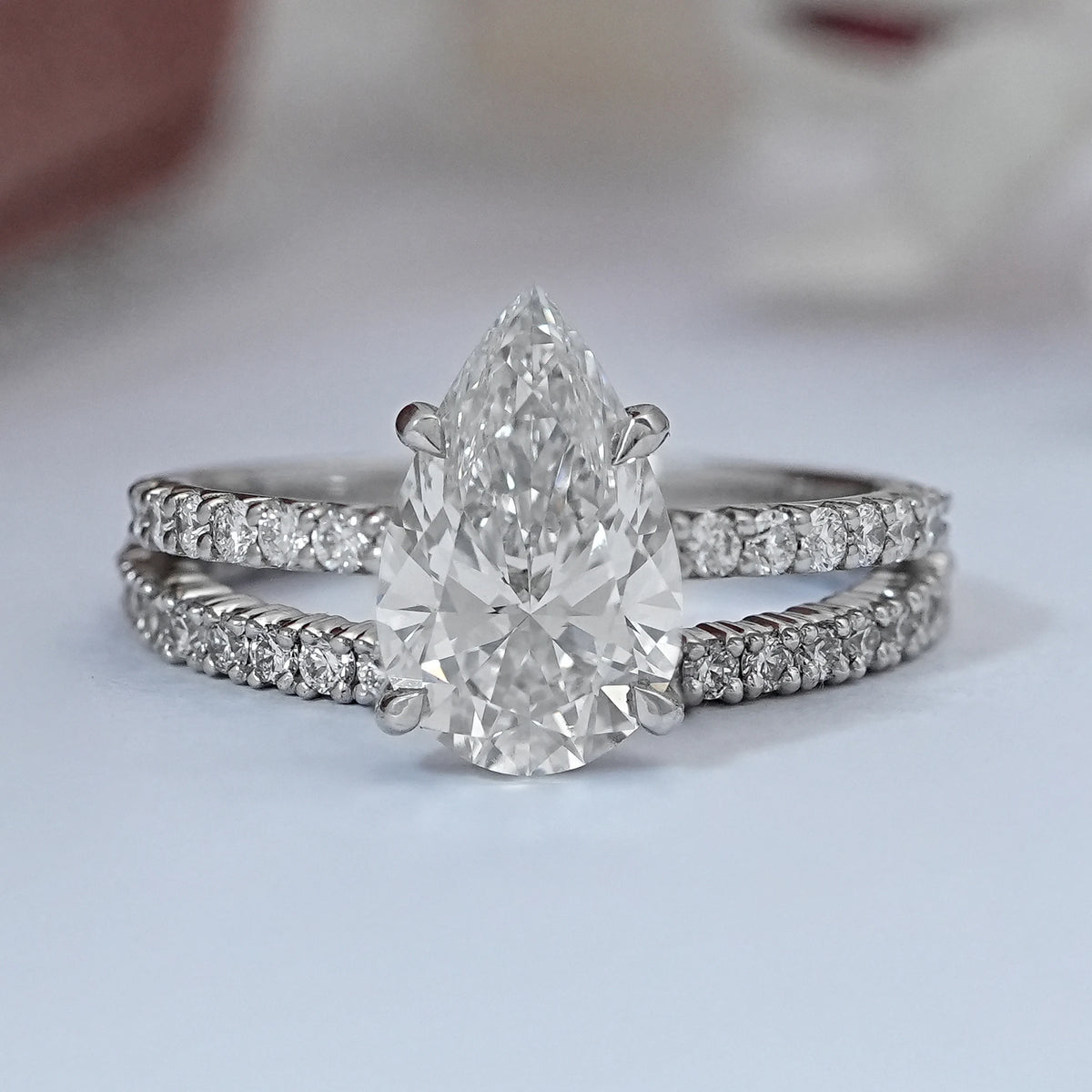 Pear Diamond Bridal Ring Set — Ouros Jewels