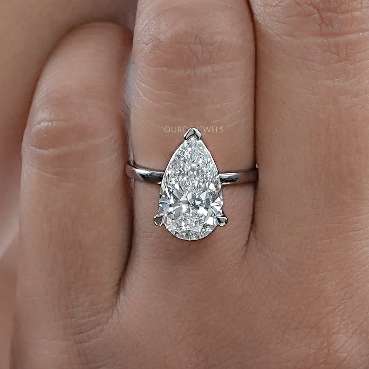 Pear Cut Lab Diamond Solitaire Engagement Ring — Ouros Jewels