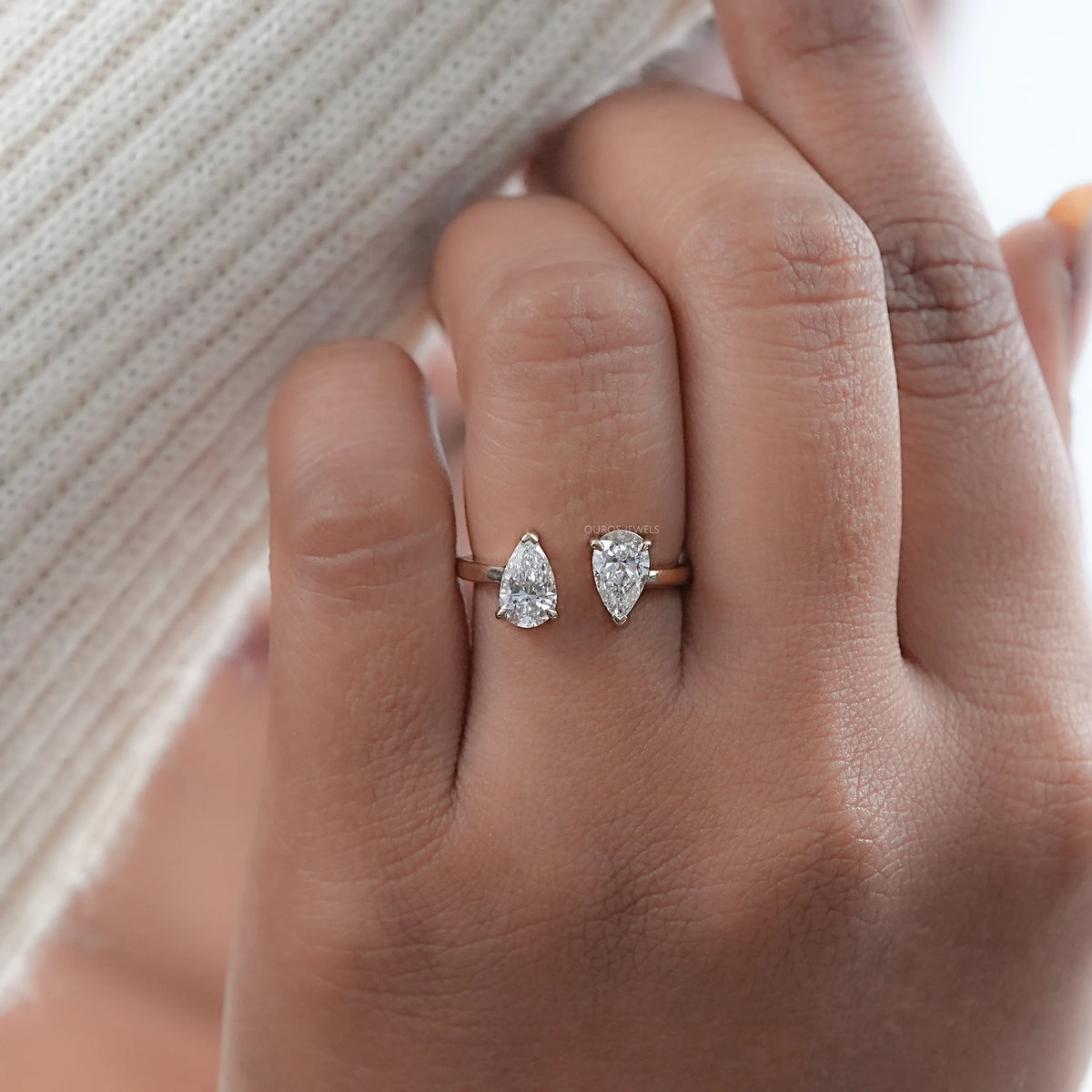Two Stone Pear Lab Diamond Toi Et Moi Open Cuff Ring — Ouros Jewels
