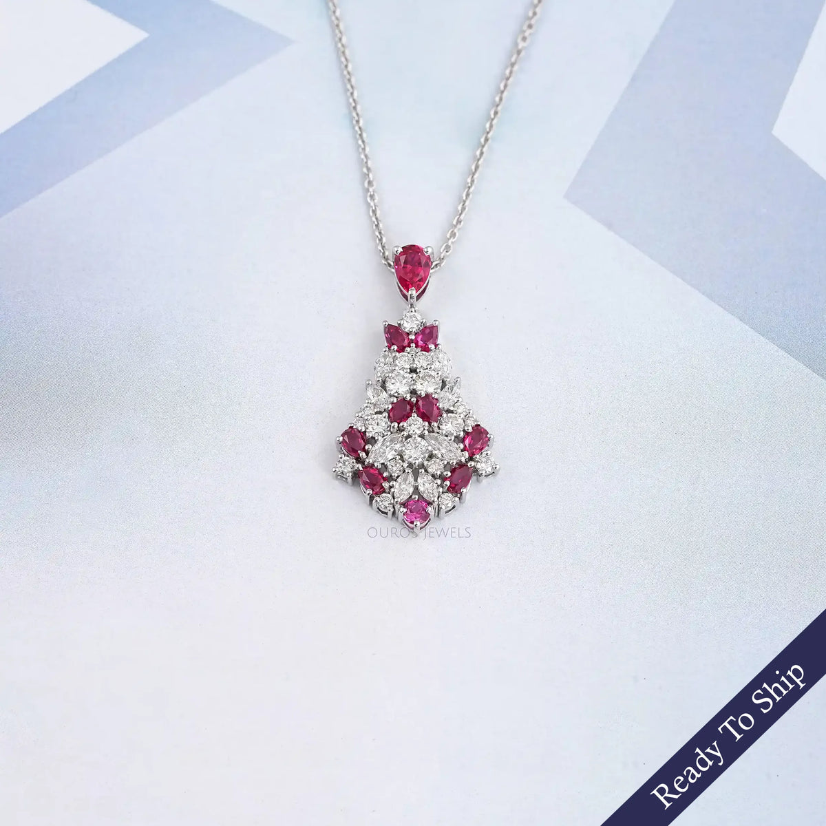 Pink Ruby Gemstone Cluster Pendant — Ouros Jewels