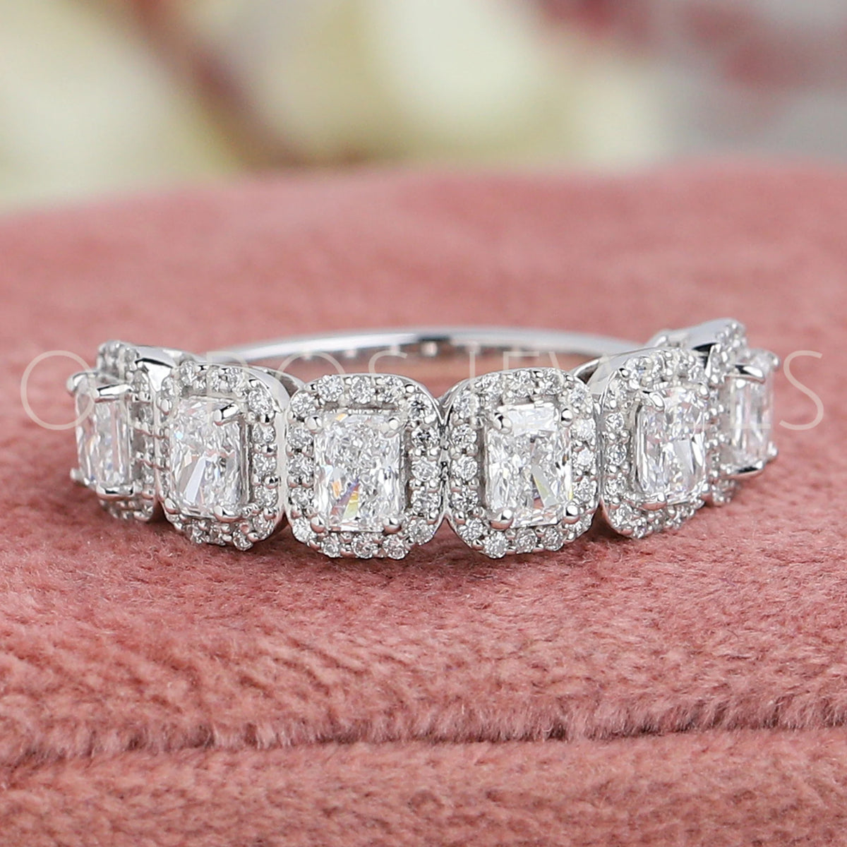 Radiant Cut Diamond Halo Wedding Band — Ouros Jewels