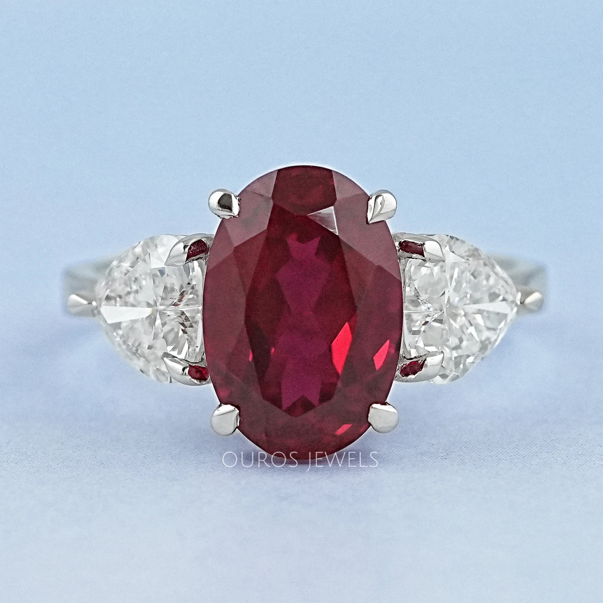 Oval Ruby Gemstone Three Stone Ring — Ouros Jewels