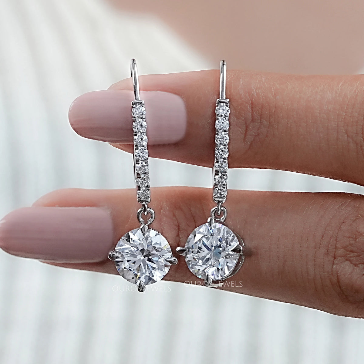 Round Lab Diamond Dangle Earrings — Ouros Jewels