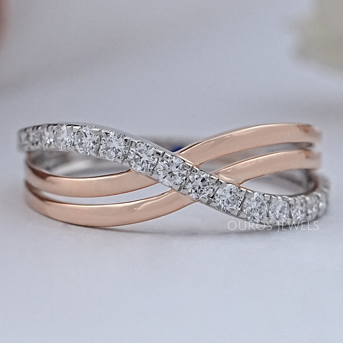 Two-Tone Crossover Diamond Wedding band — Ouros Jewels