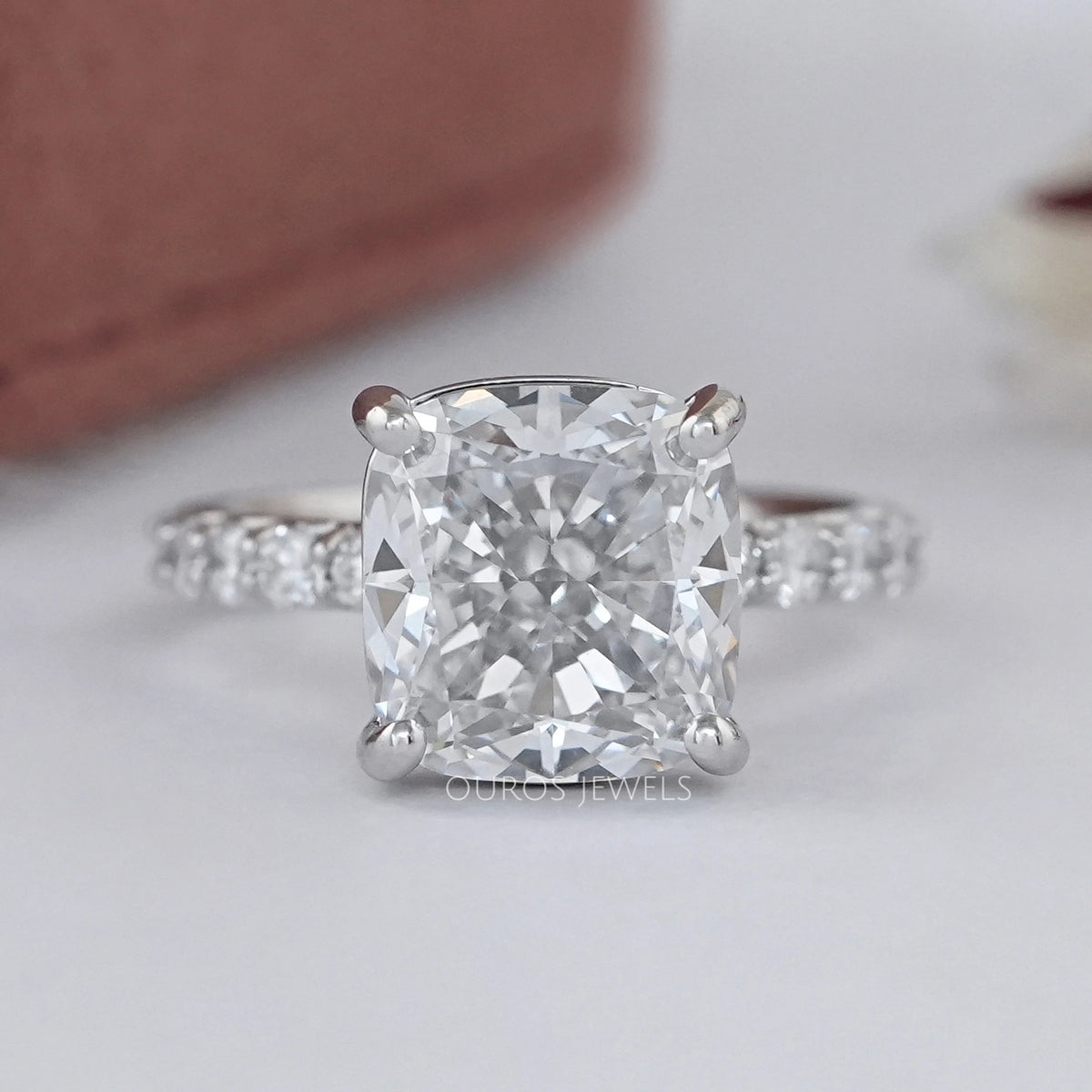 Square Cushion Cut Diamond Solitaire Accent Ring — Ouros Jewels