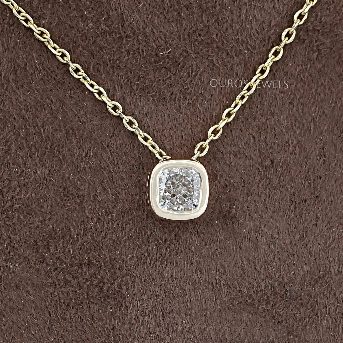 Square Cushion Diamond Bezel Set Solitaire Pendant — Ouros Jewels