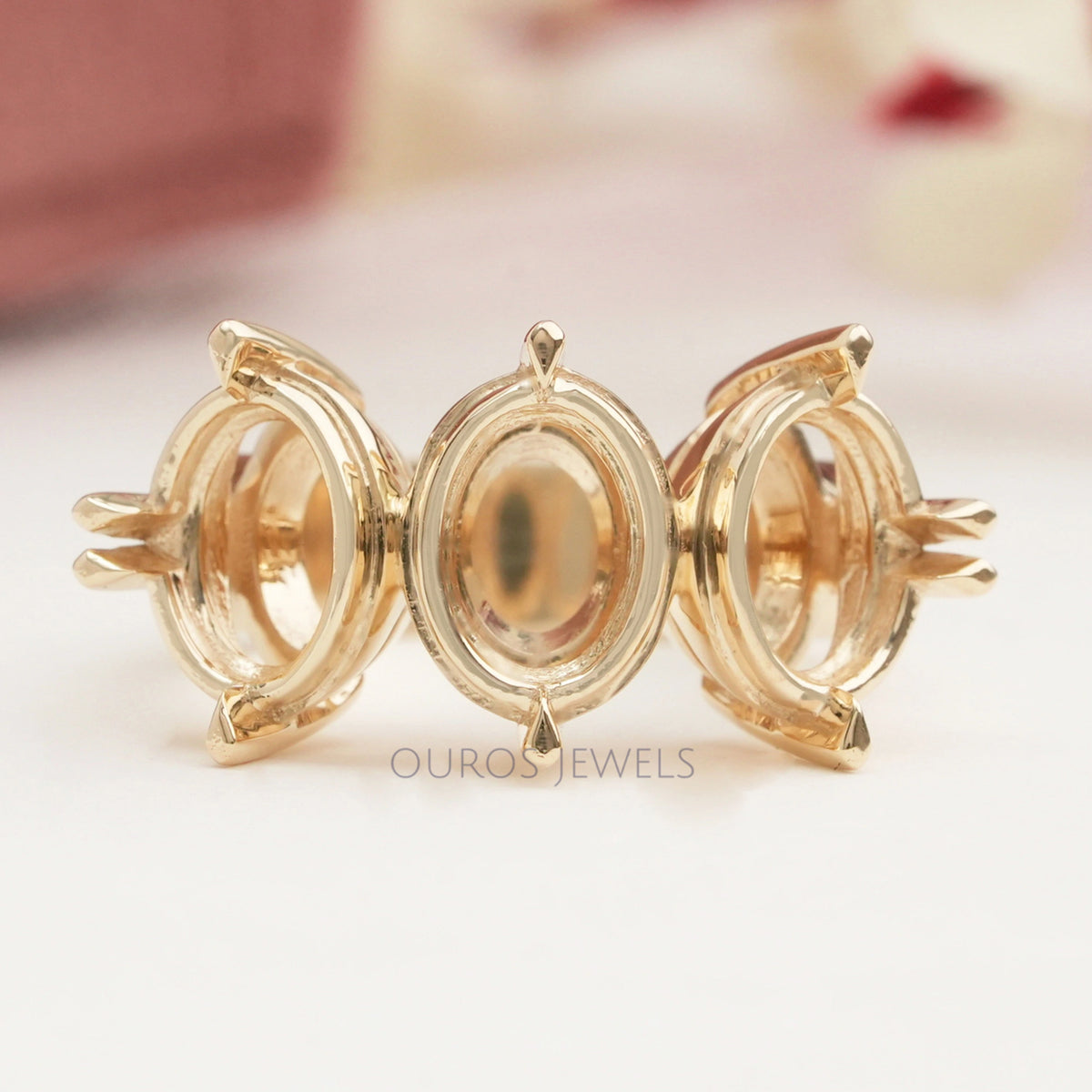 Three Oval Shape Semi Mount Engagement Ring — Ouros Jewels