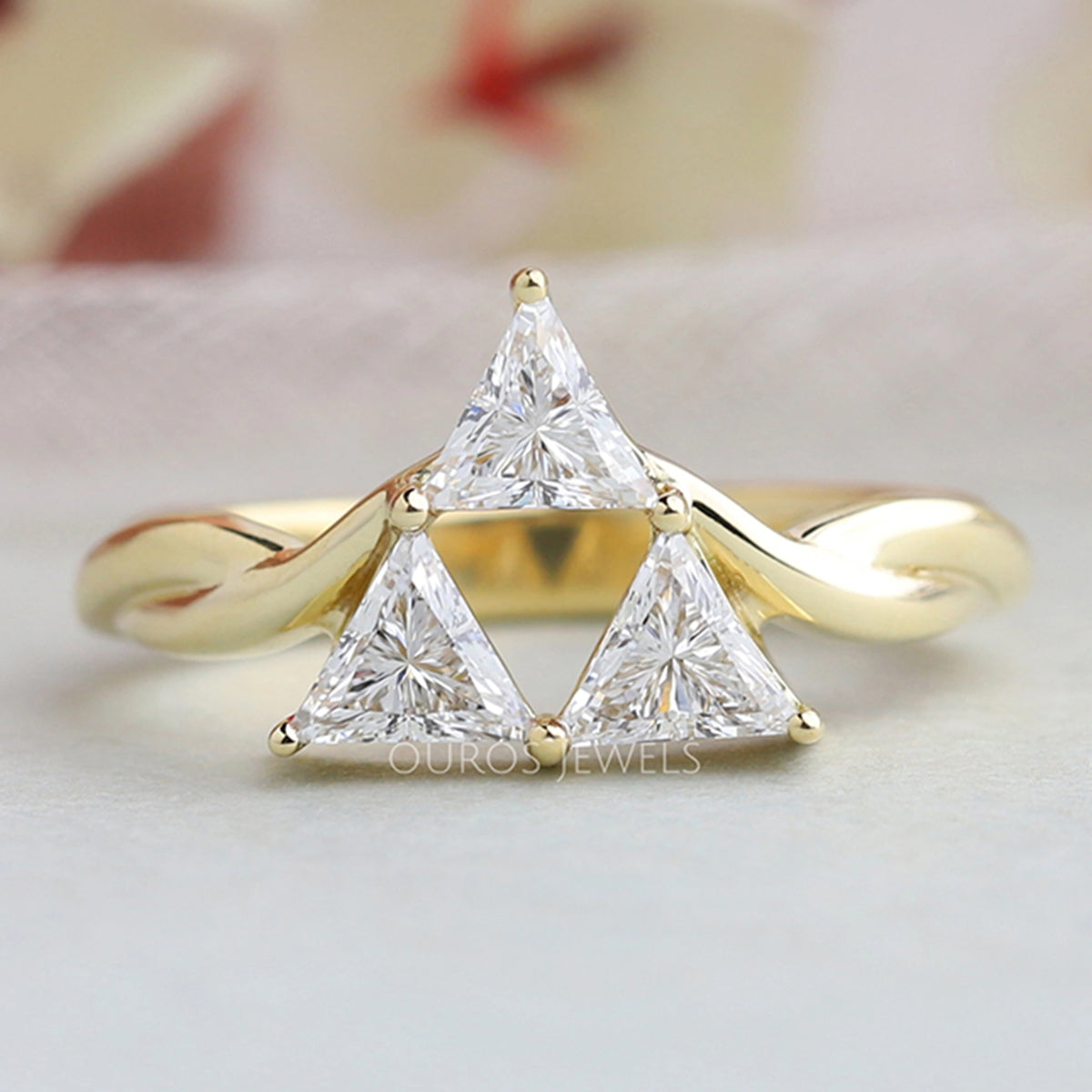 3 Stone Triangle Cut Engagement Ring — Ouros Jewels