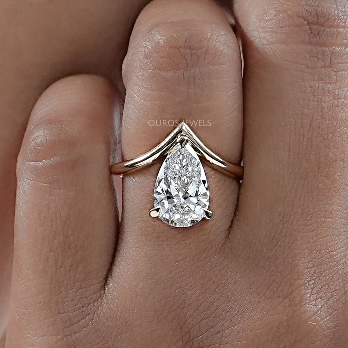 V Shaped Pear Cut Diamond Solitaire Ring — Ouros Jewels
