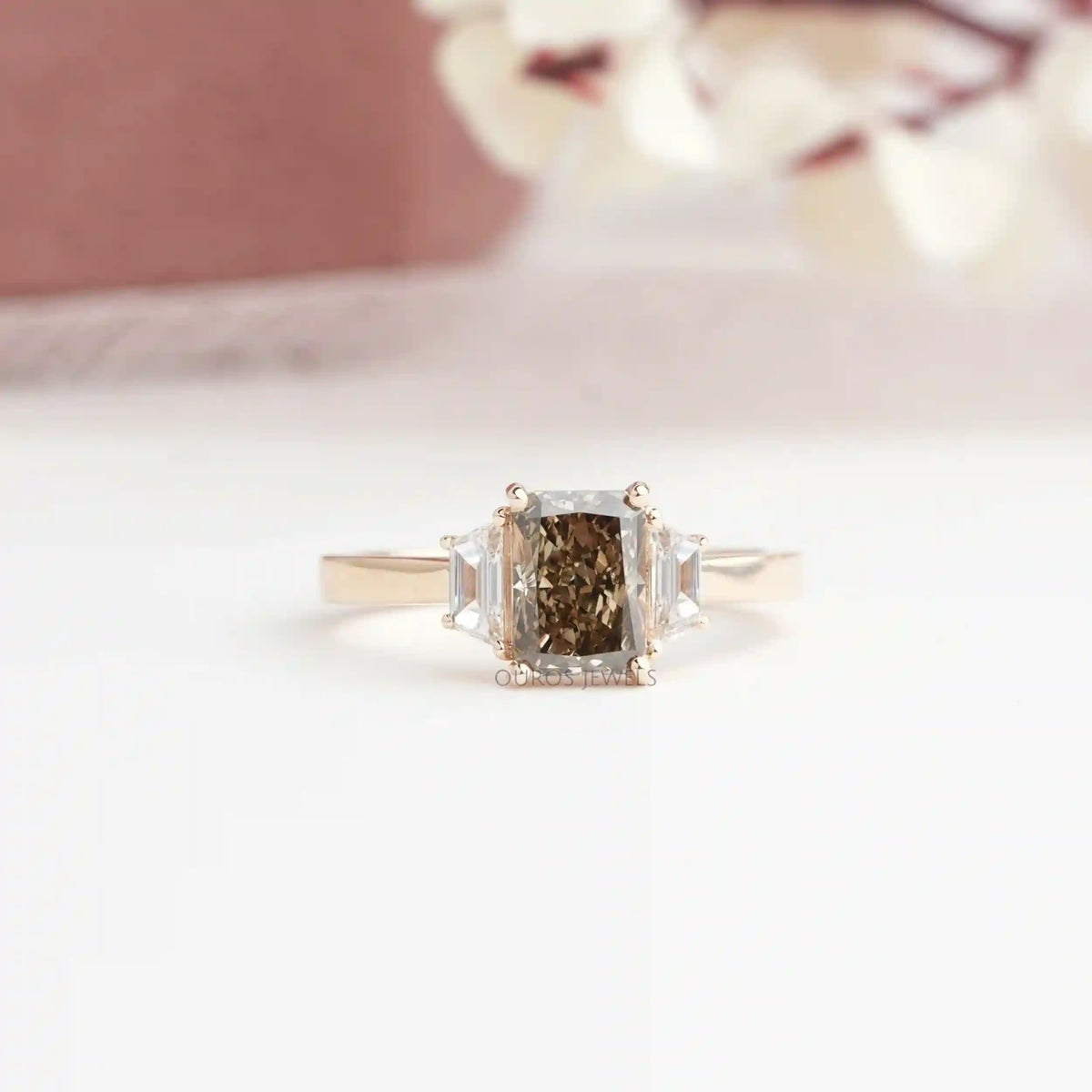 Olive Diamond Three Stone Engagement Ring — Ouros Jewels